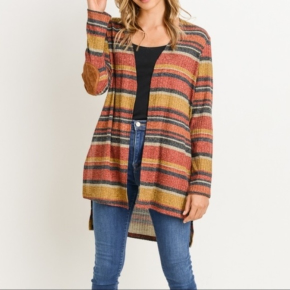 Gilli | Sweaters | Gilli Striped Elbow Patch Cardigan Hi Lo Nwt | Poshmark